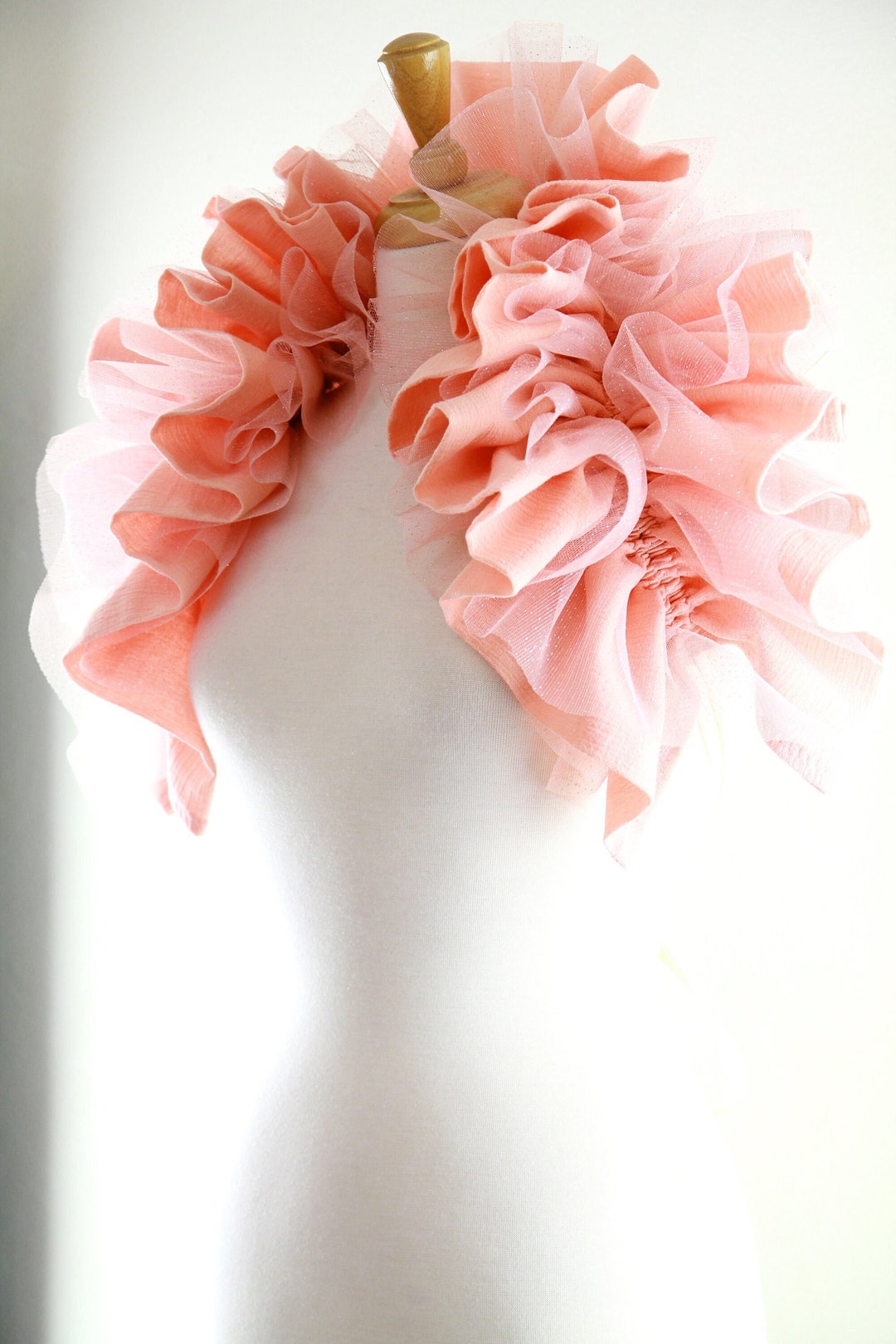 Peach Glitter Tulle and Gauze Collar - Convertible Neck Ruff, Statement ...