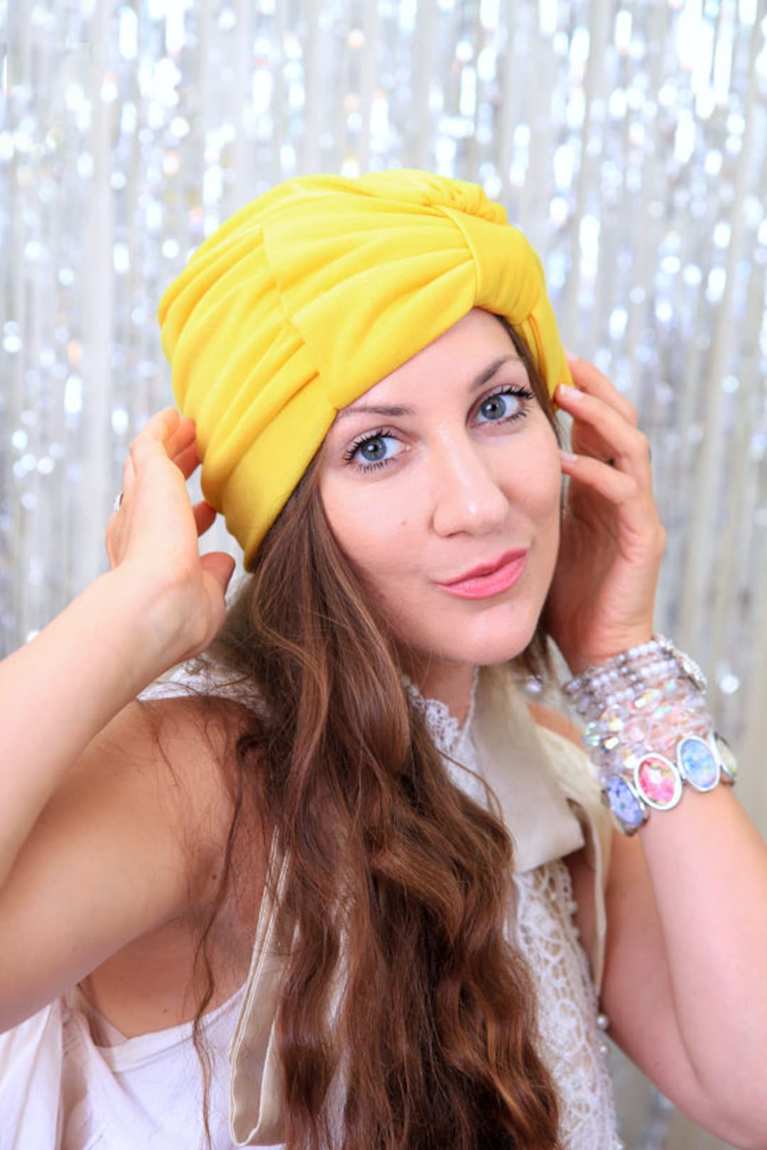 Yellow Turban With Bow - Fashion Hair Turbans for Women in Jersey Knit ...