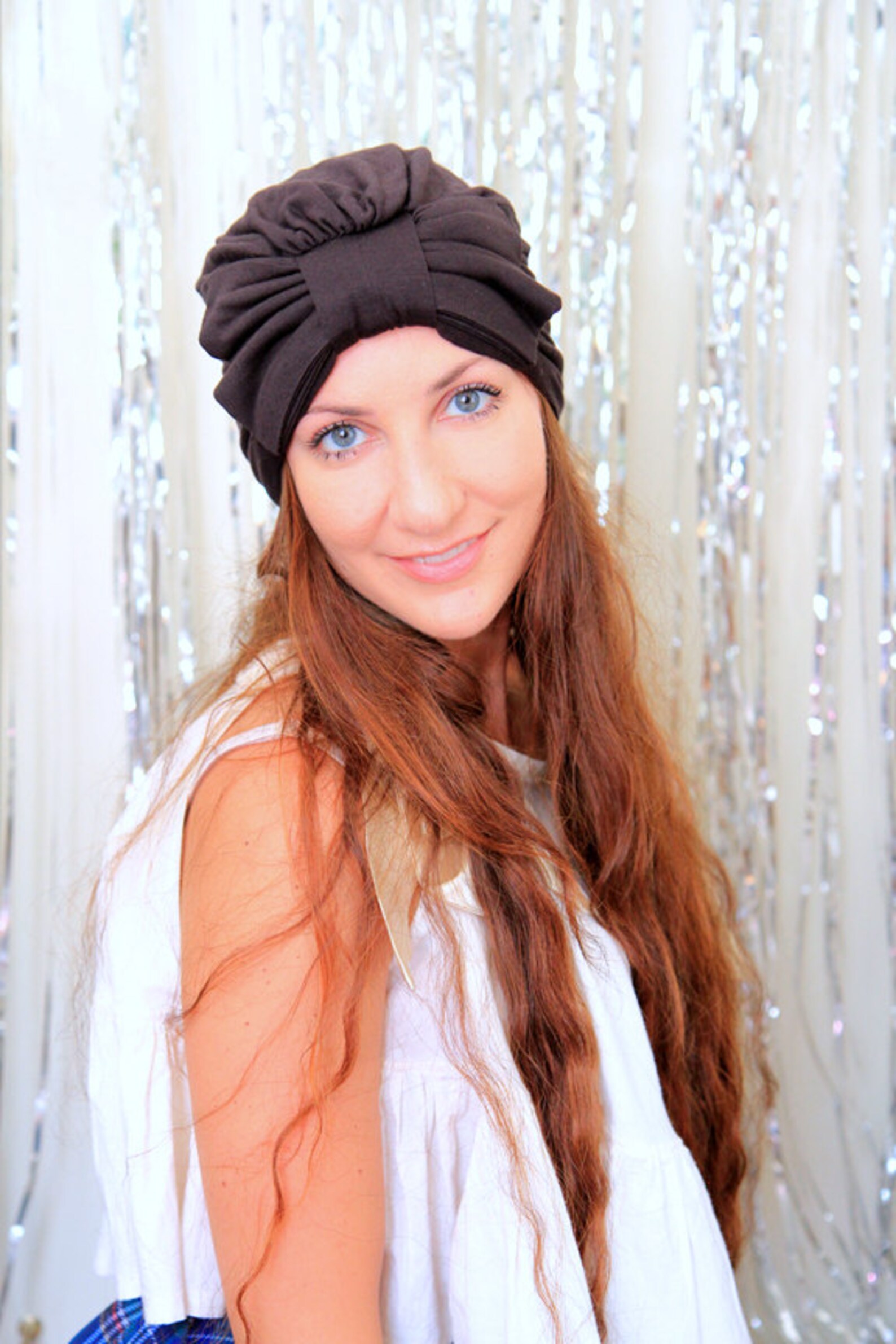Turban With Bow - Chocolate Brown Hair Wrap in Jersey Knit - Women's ...