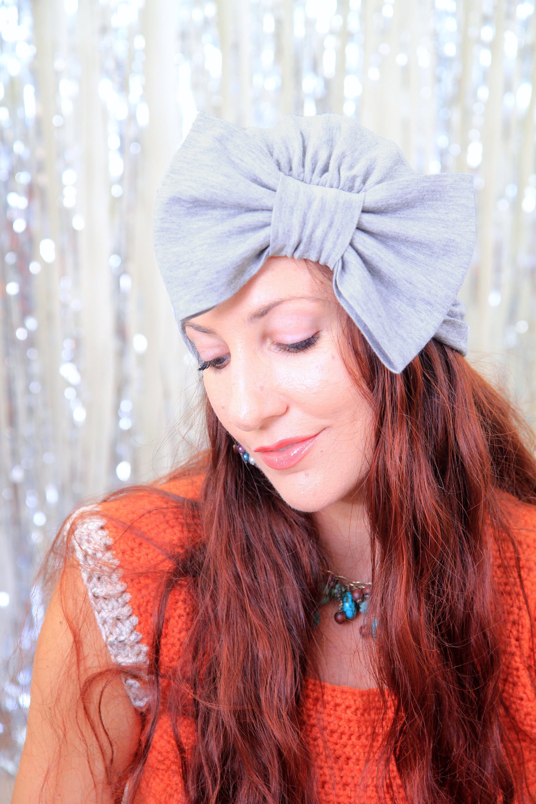 Women's Turban With Bow in Light Heather Grey - Bow Turbans for Women ...
