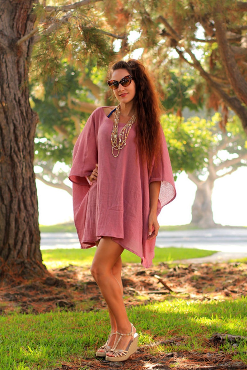 Beach Poncho Cover up With Open Back Caftan in Mauve Cotton | Etsy