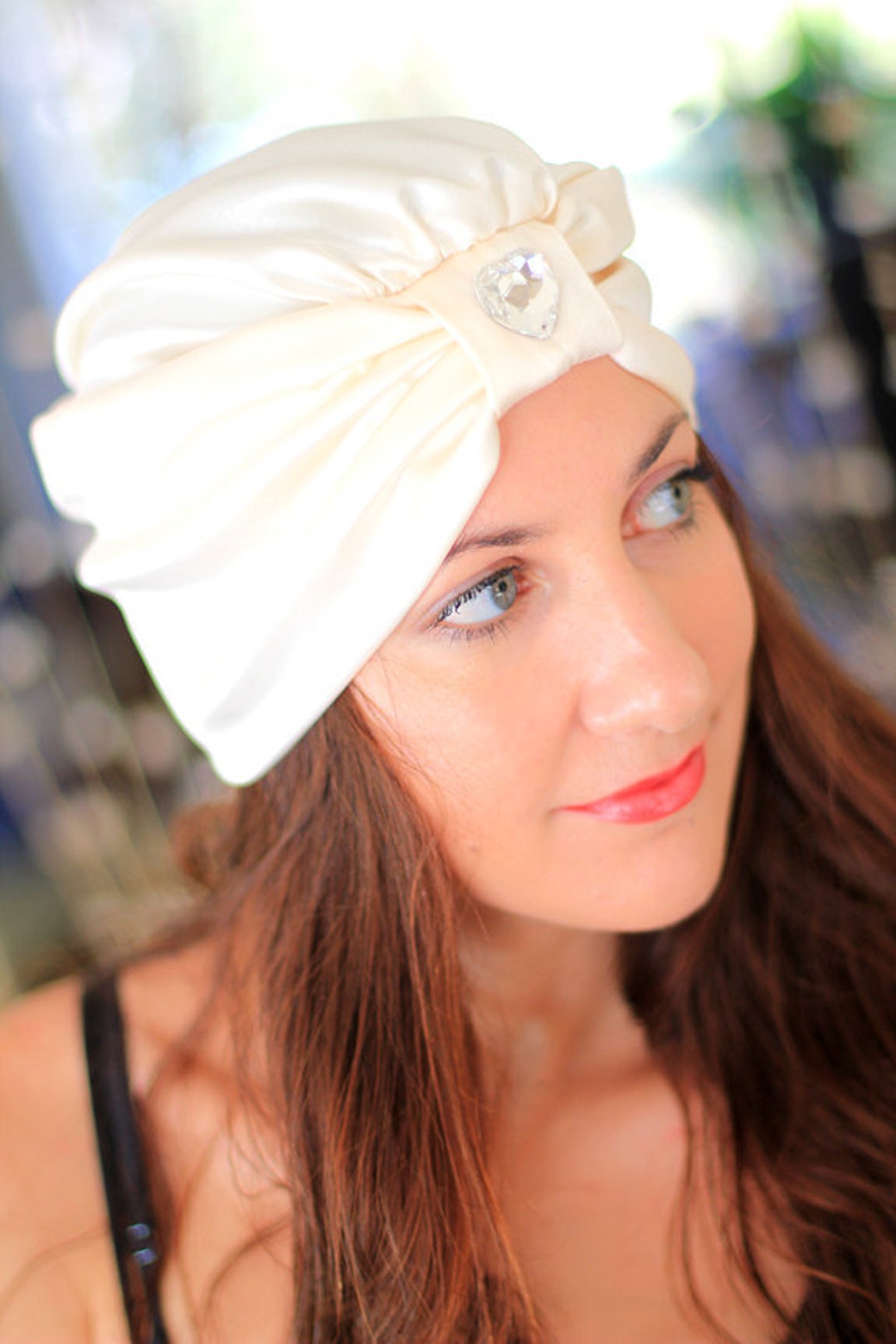 Satin Turban With Heart Jewel by Mademoiselle Mermaid - Ivory, Black ...
