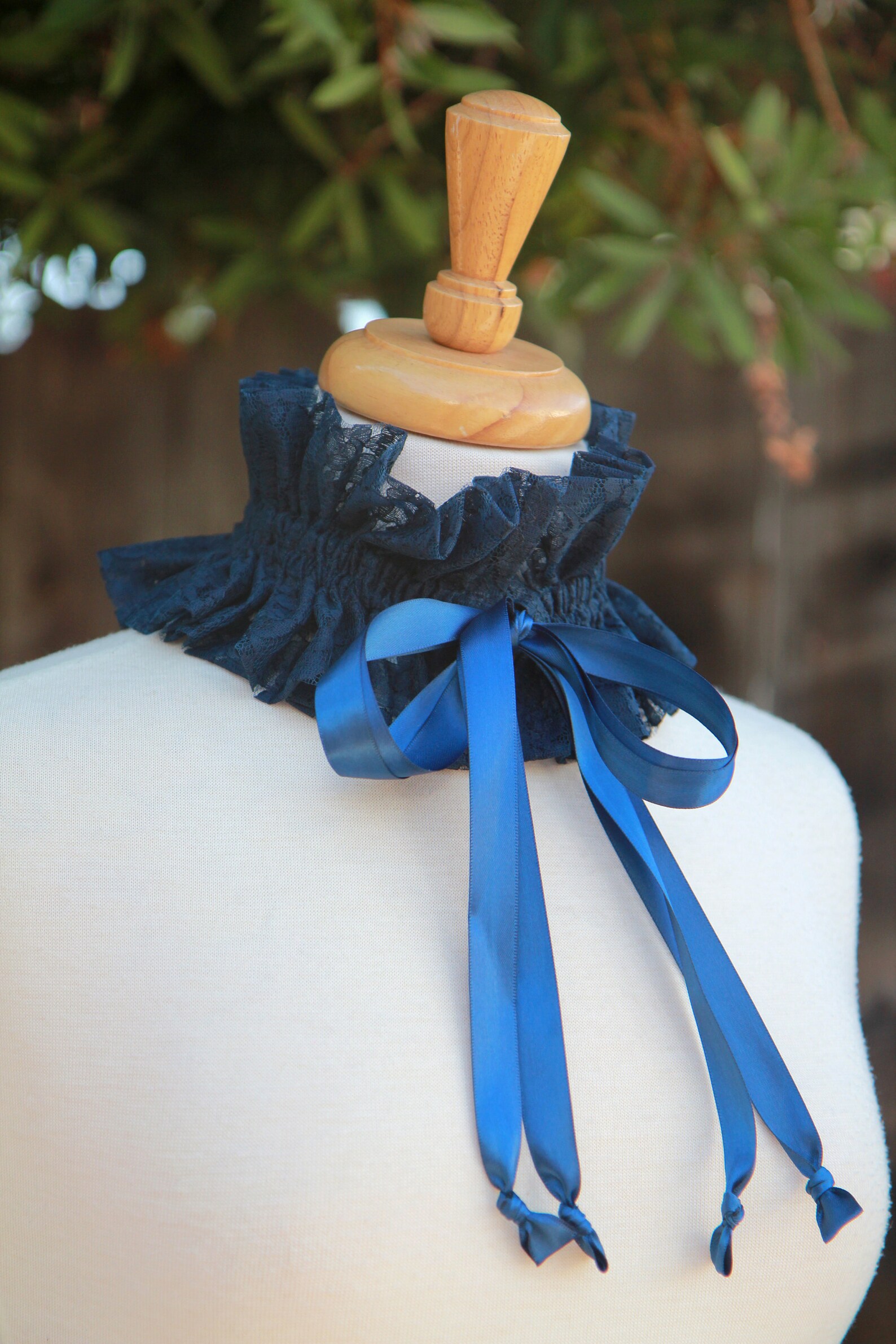 Navy Blue Lace Collar - Victorian Style Choker With Satin Ties - Gothic ...