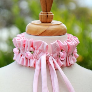 Ballet-core Collar in Pink Satin With Roses - Victorian Choker Necklace ...