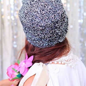 Sequin Turban in Silver and Black - Women's Turban Headwrap - Full ...