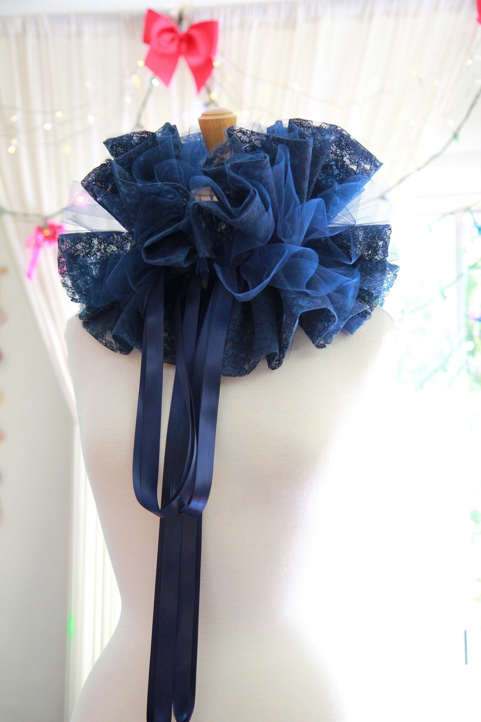 Navy Blue Lace Collar With Tulle Gothic or Victorian Style | Etsy