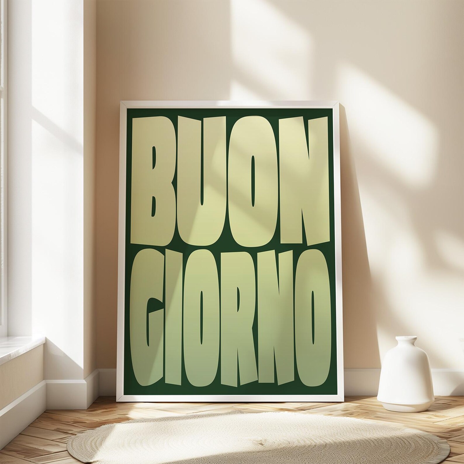 Buongiorno Poster Bold Font Typography Kitchen Wall Art, Green Trendy ...