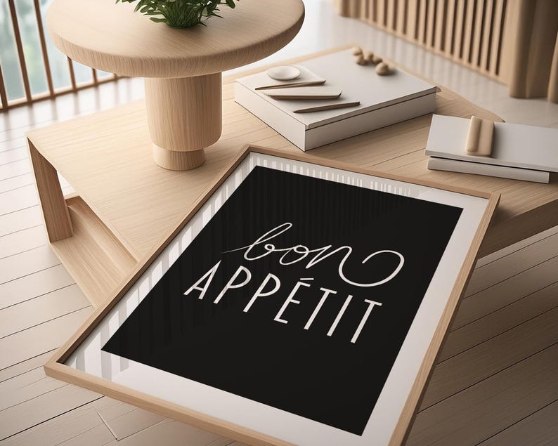 Bon Appetit Print, Typography Poster, Minimalistic, Kitchen Wall Art ...
