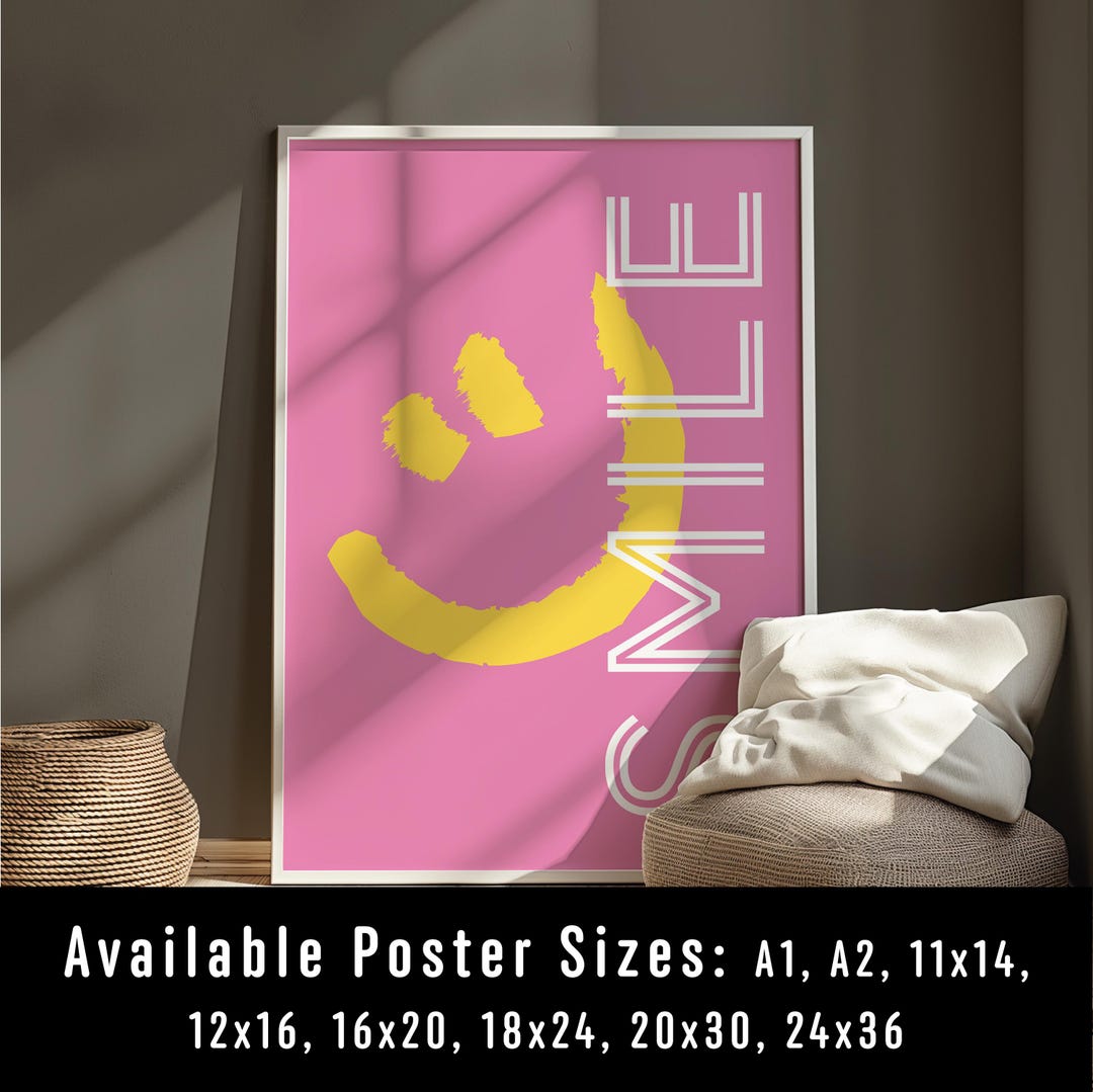 Smile Poster, Typography Artwork, Positive Mindset, Printed ...