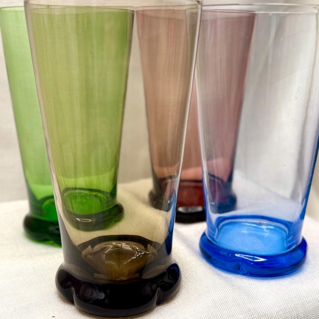 Vintage Footed Ware Highball Glasses – Hand-blown Colored Glass (set of ...