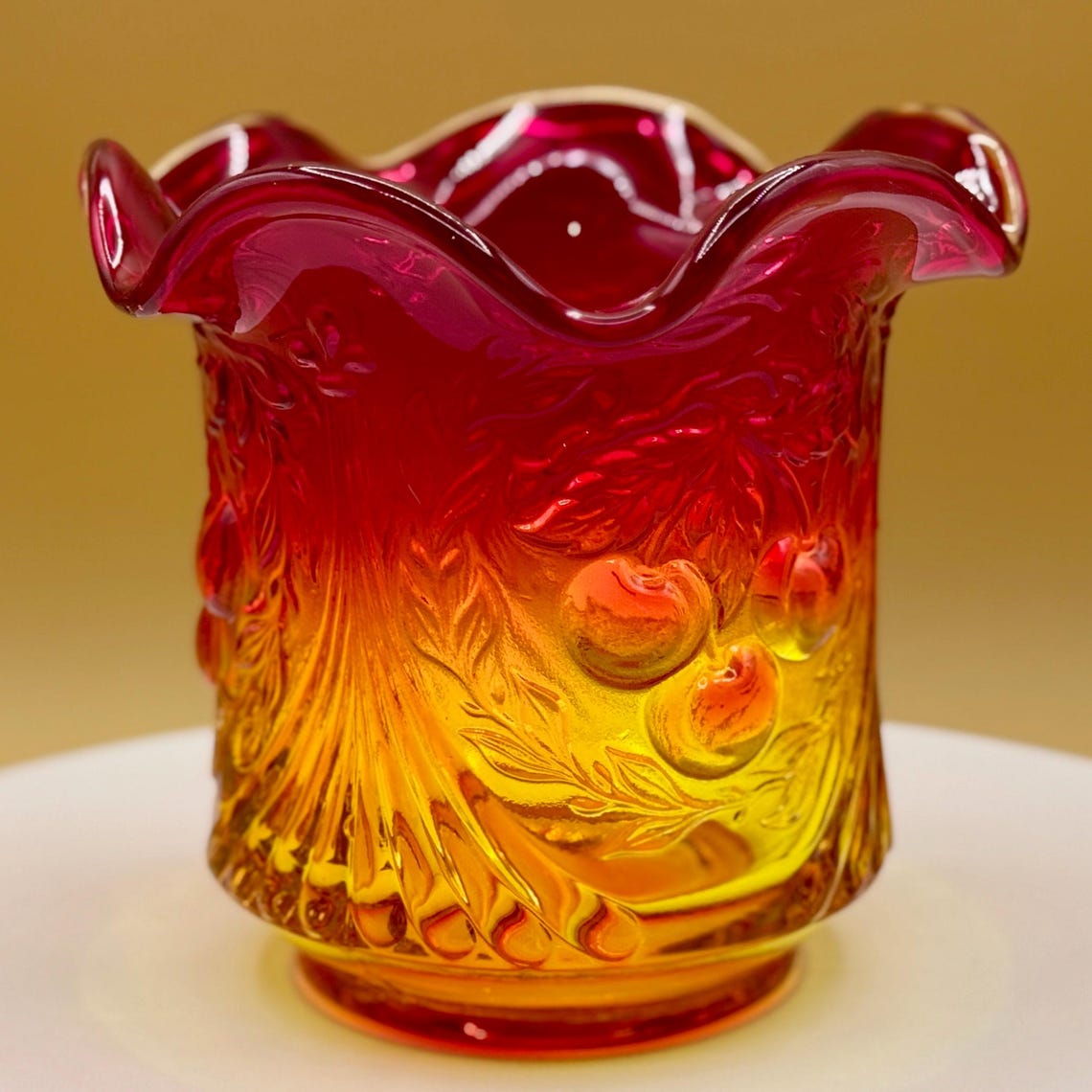 Vintage 1940s L.G. Wright Glass Amberina Wreathed Cherry Open Sugar ...