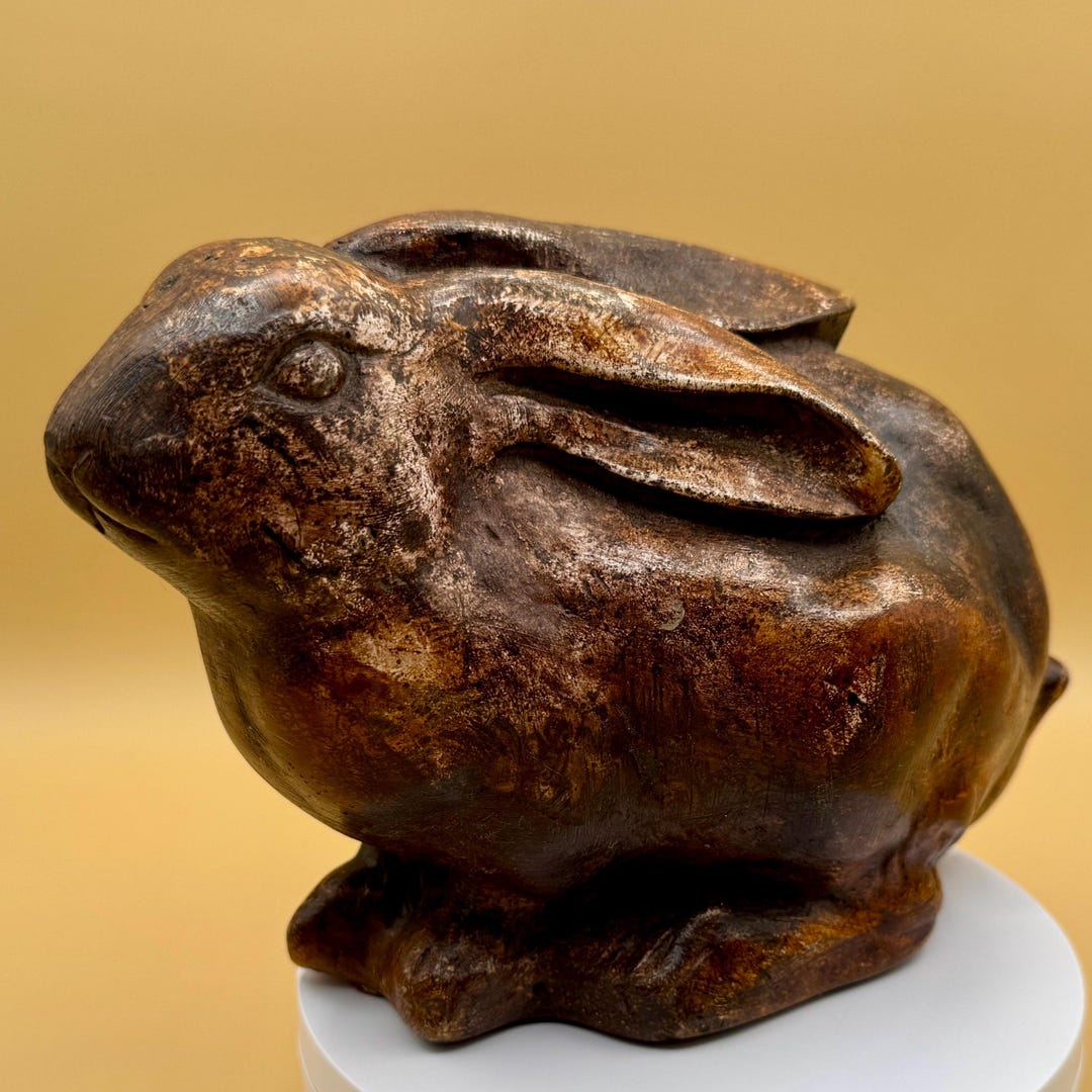 Vintage Attila's 'resting Bunny' Sculpture: Bronzed Patina Stone-cast ...