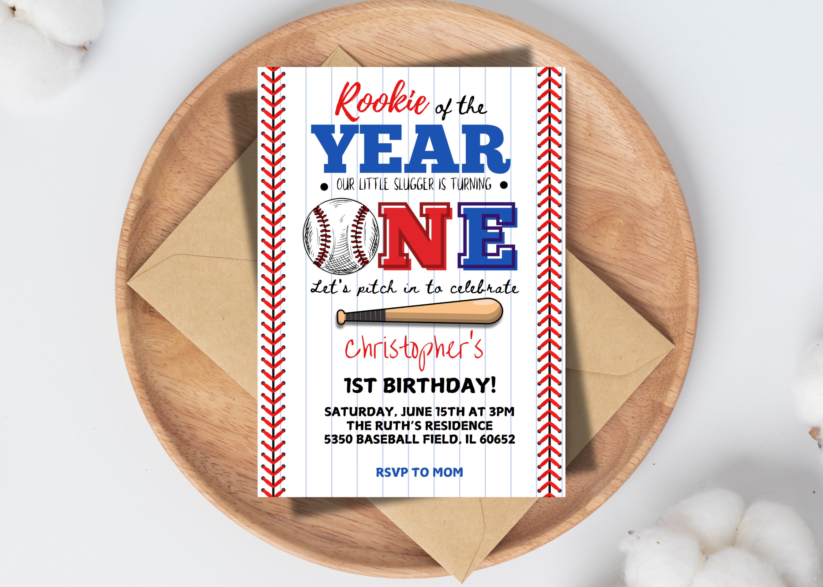 Editable Baseball First Birthday Invitation Template | Baseball Boy ...