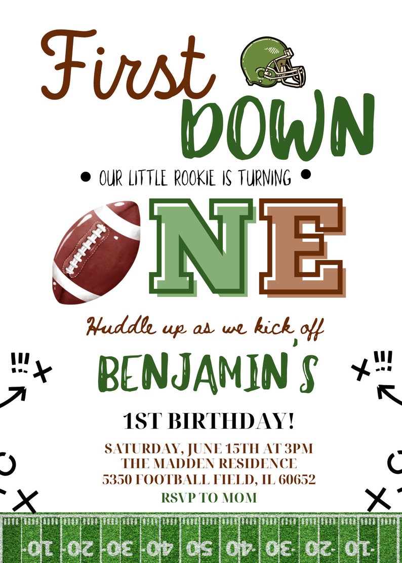 Editable Football First Birthday Party Invitation Template| Football ...