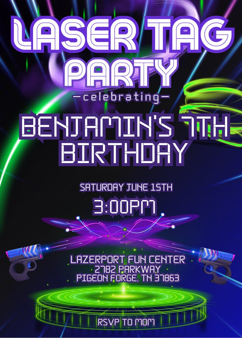 Editable Laser Tag Birthday Invitation Editable Laser Tag Birthday Card ...