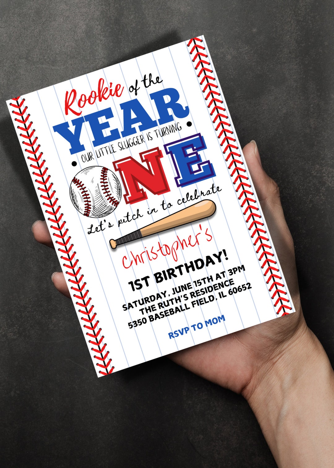 Editable Baseball First Birthday Invitation Template | Baseball Boy ...