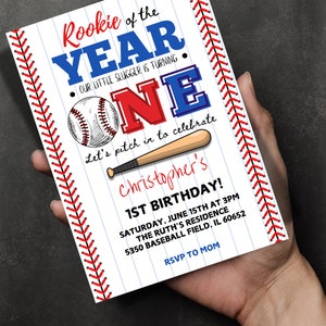 Editable Baseball First Birthday Invitation Template | Baseball Boy ...