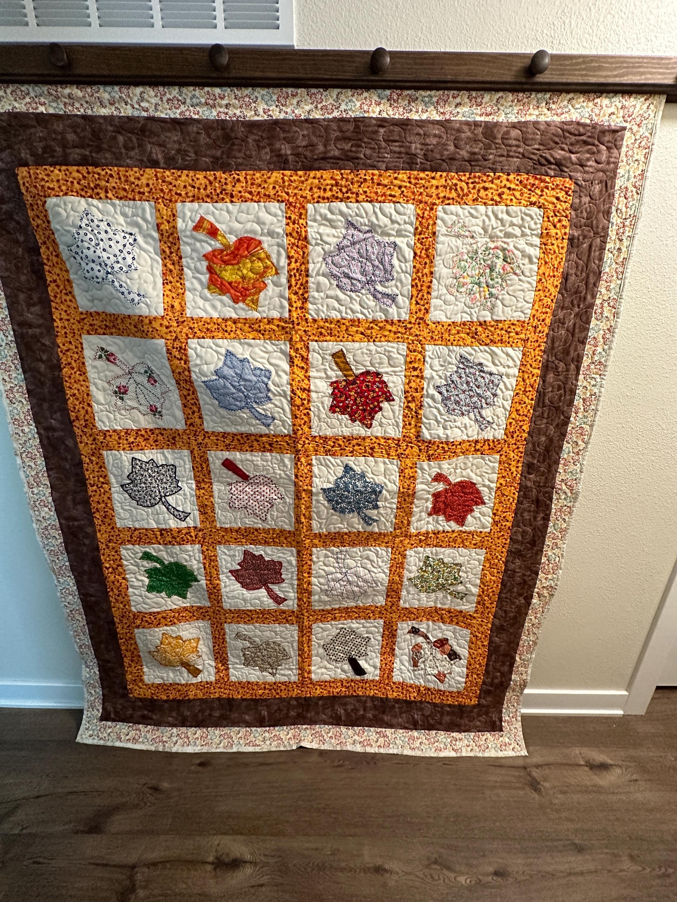 Fall Leaves Quilt. Appliquéd and Frayed Leaves. Quilting Pattern is ...