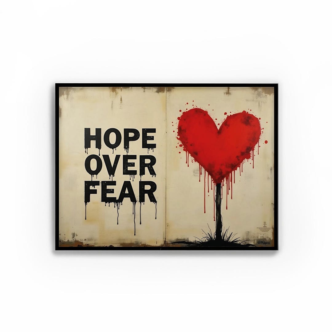 Hope Over Fear Motivational Wall Art Print, Vintage Street Art Poster ...