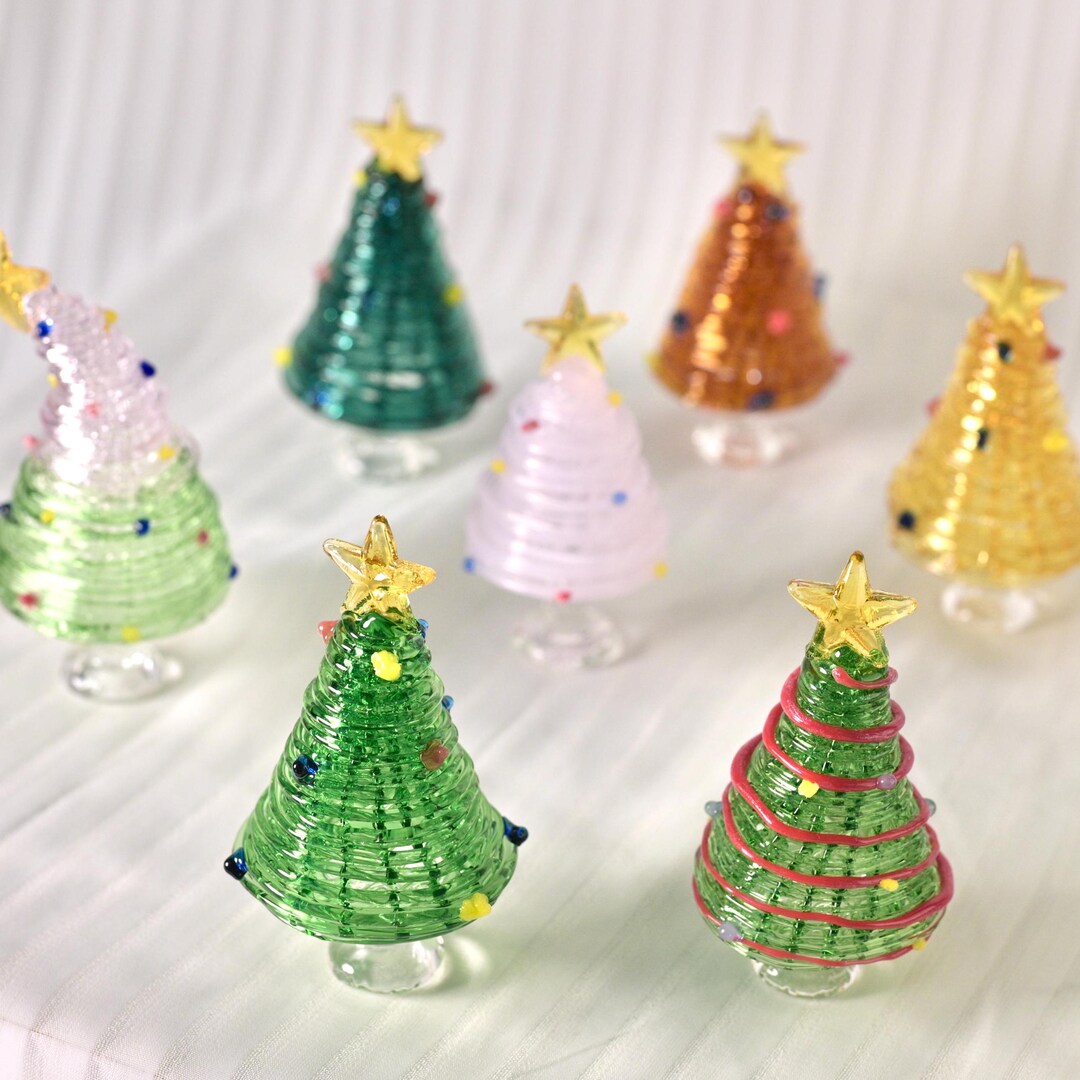 Handmade Glass Christmas Tree Statue,handmade Stained Glass Figurines ...