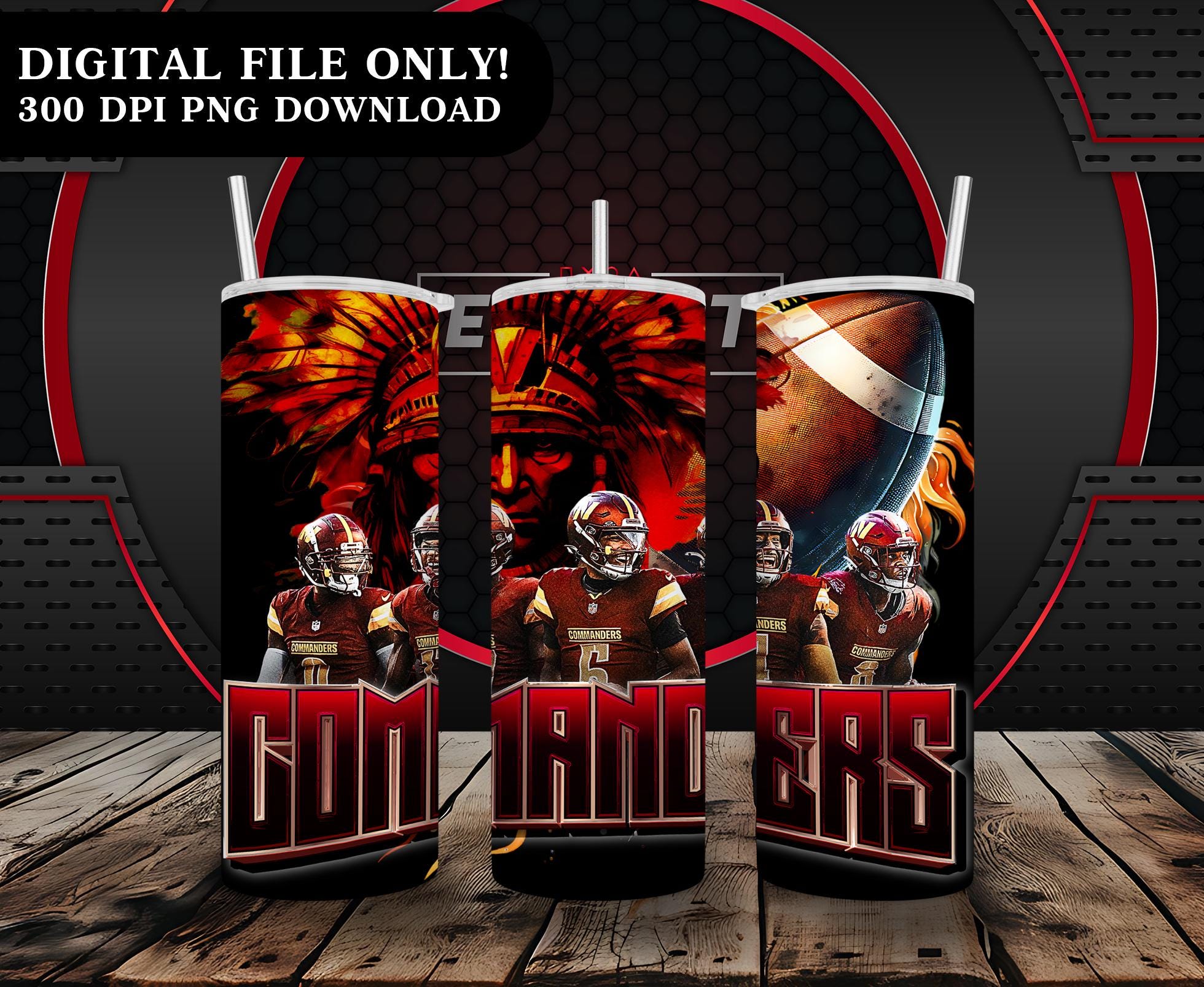 Commanders Tumbler Wrap PNG: 20oz Skinny Tumbler Sublimation Design ...