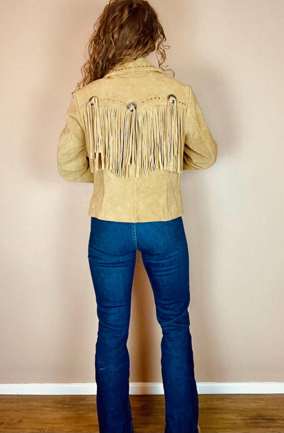 Beige suede jacket with fringes from the 70's • Size M - Gem