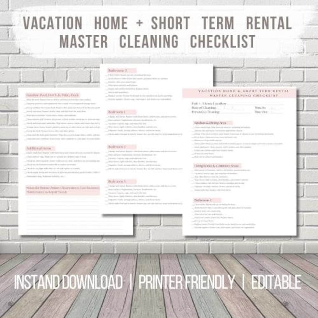 Cleaning Checklist, Vacation Home Cleaning Checklist, Short Term Rental ...