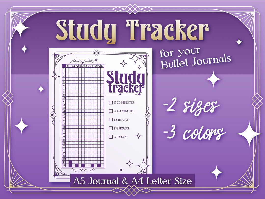 Study Tracker Printable Single Template Yearly Template for Bullet ...