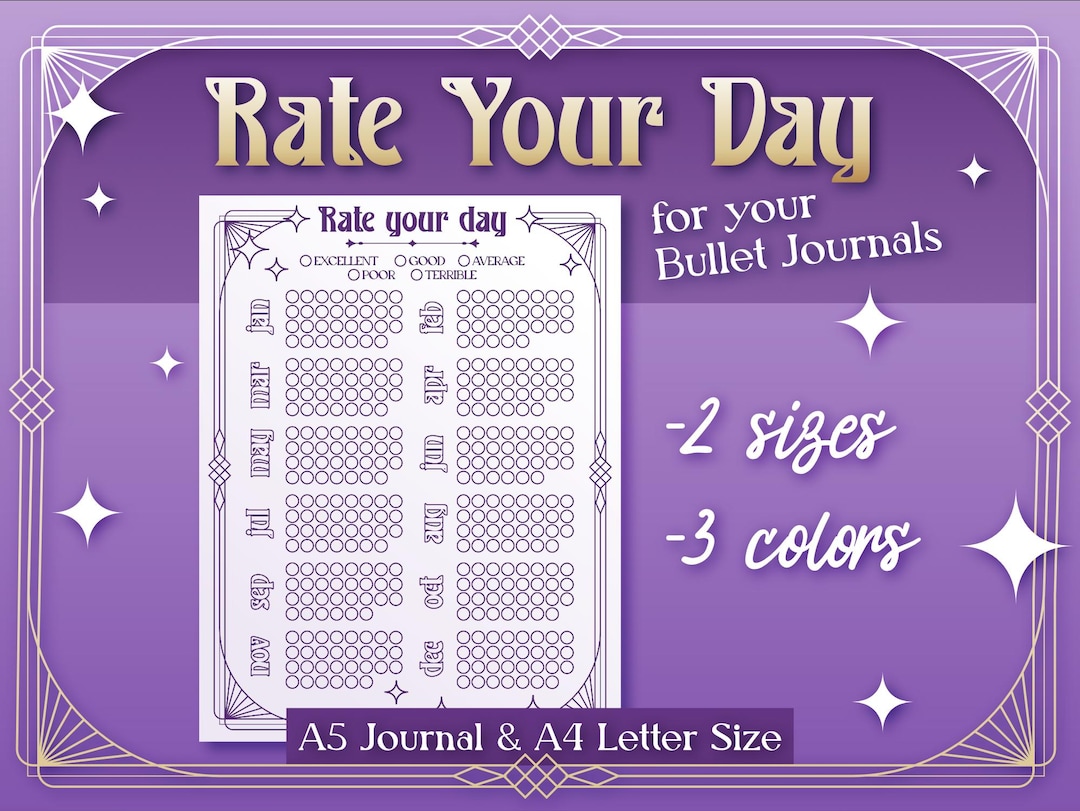 Rate Your Day Printable Single Template Yearly Template for Bullet ...
