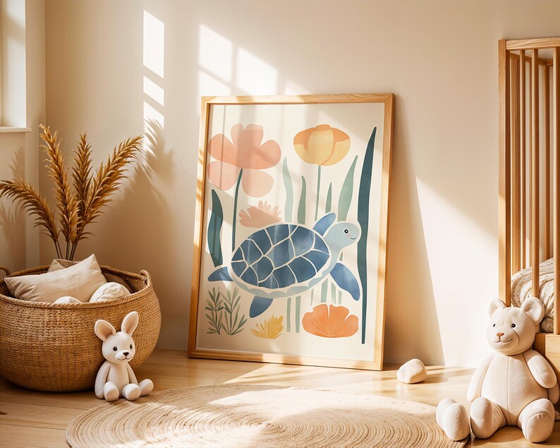 Sea Turtle Nursery Decor: Hawksbill Turtle Watercolor Sea Life Boho ...