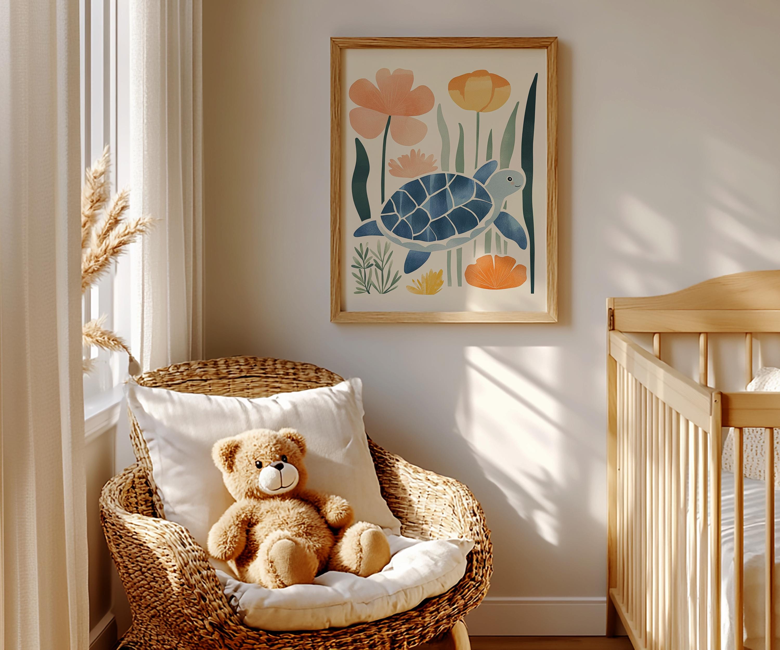 Sea Turtle Nursery Decor: Hawksbill Turtle Watercolor Sea Life Boho ...