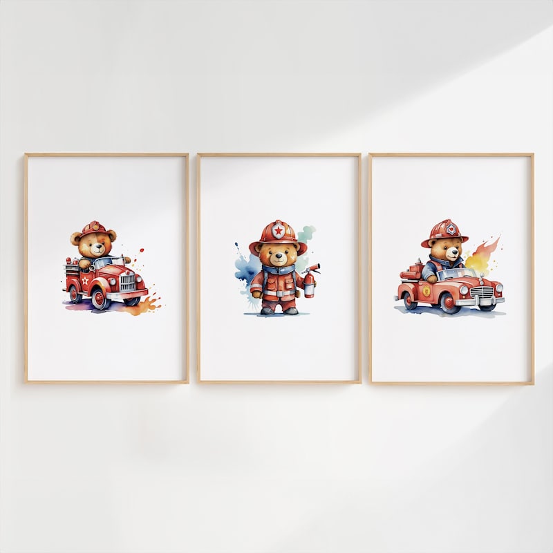 Fireman Teddy Bear Art - Etsy