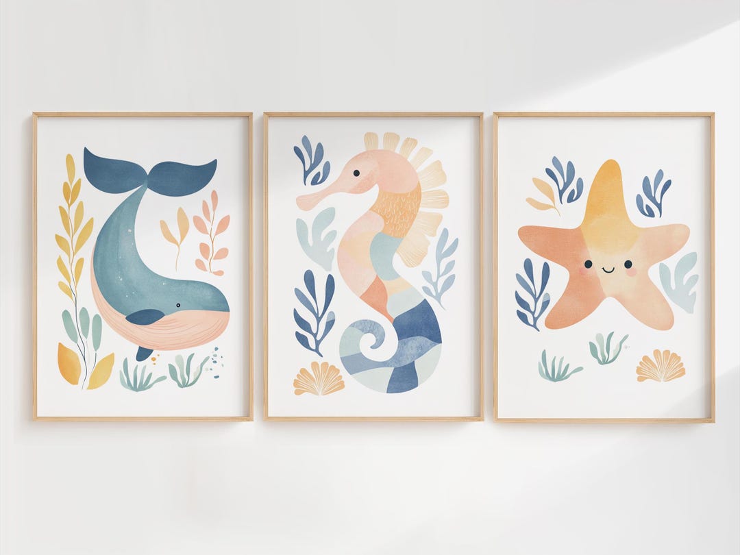 Sea Animal Nursery Prints Under the Sea Theme Watercolor Ocean Animals ...