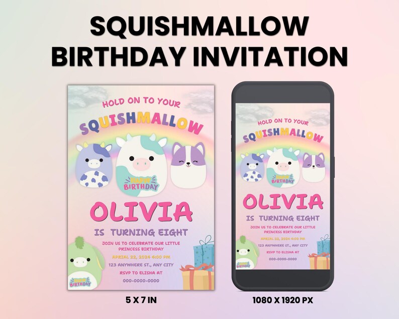 Editable Squishmallow Birthday Invitation, Squishmallow Invitation ...