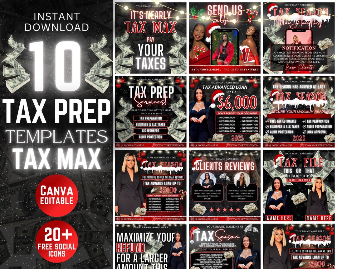 Christmas Tax Prep Bundle, Christmas Tax Prep Flyer, Tax Prep Instagram ...