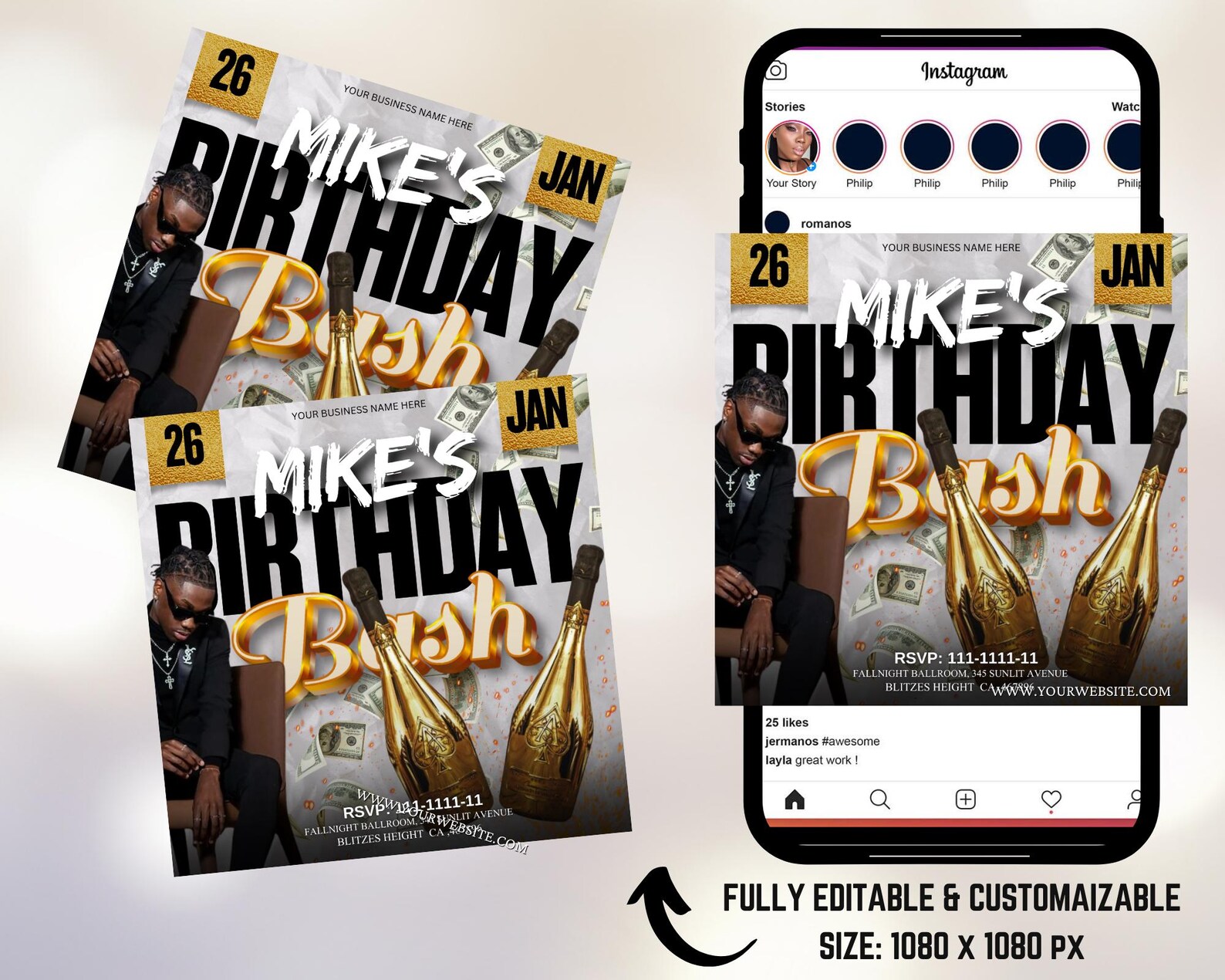 Birthday Flyer, Birthday Party Flyer, Men's Birthday Flyer, Male ...
