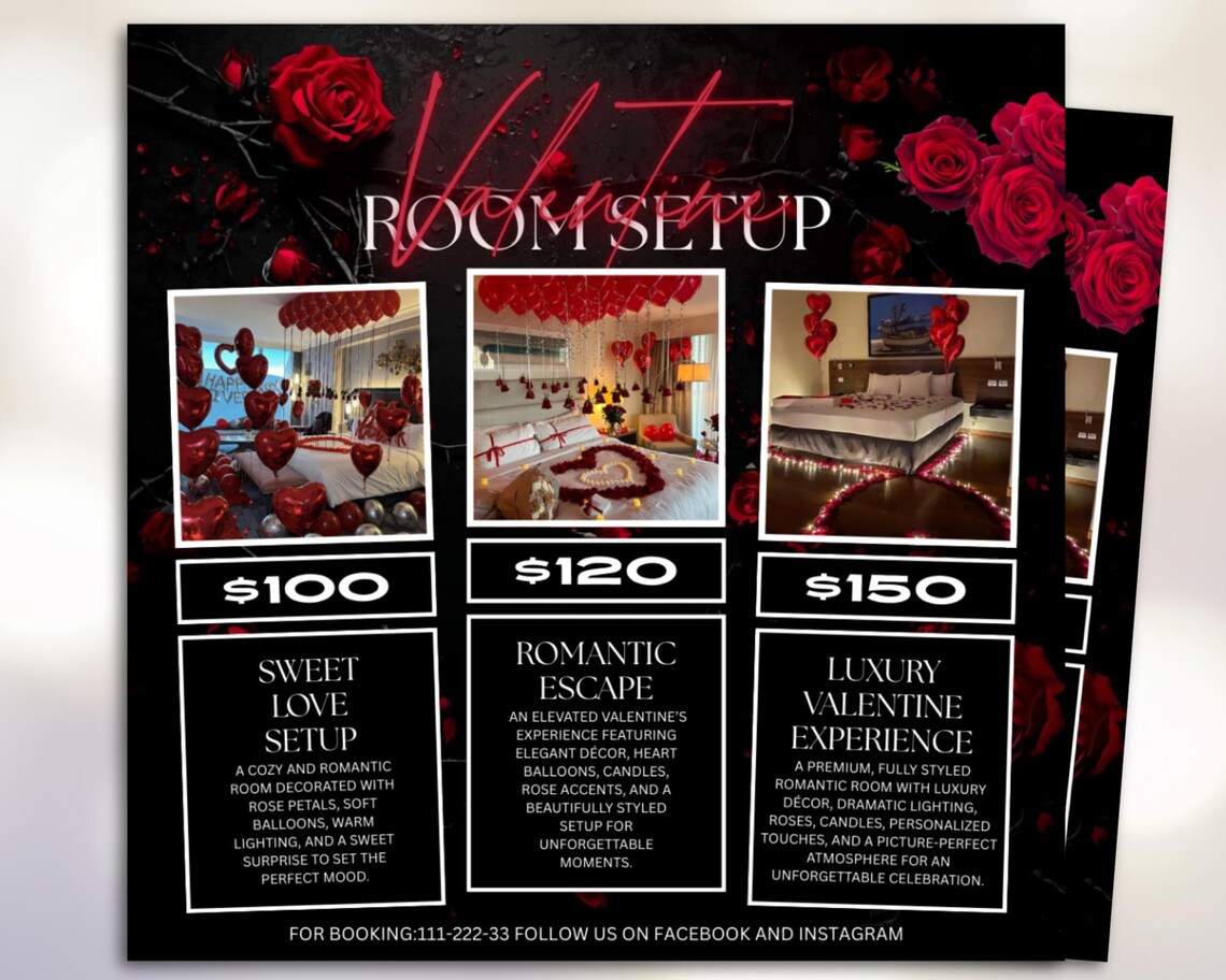 Valentine's Day Room Setup Flyer, Event Booking Flyer, Valentine Rooms ...
