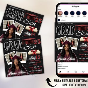 Graduate Flyer Canva Editable Template, Graduation Party, Canva ...