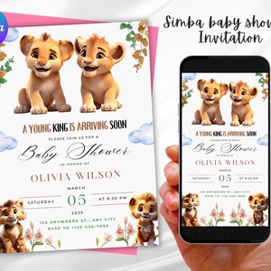 Simba Baby Shower Digital Invitation Lion King Digital Template Simba ...