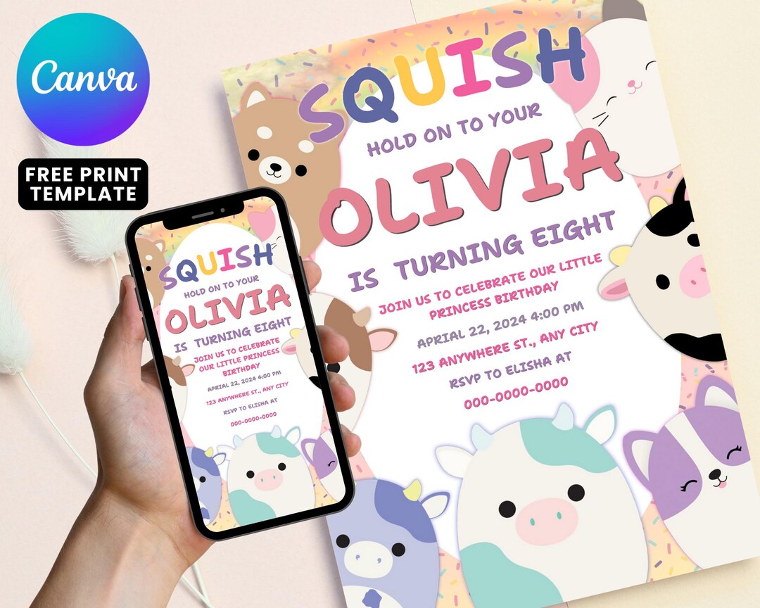 Editable Squishmallow Birthday Invitation, Squishmallow Invitation ...
