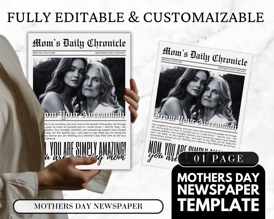 Mother's Day Newspaper Template Flower Wrap Editable Canva Template ...