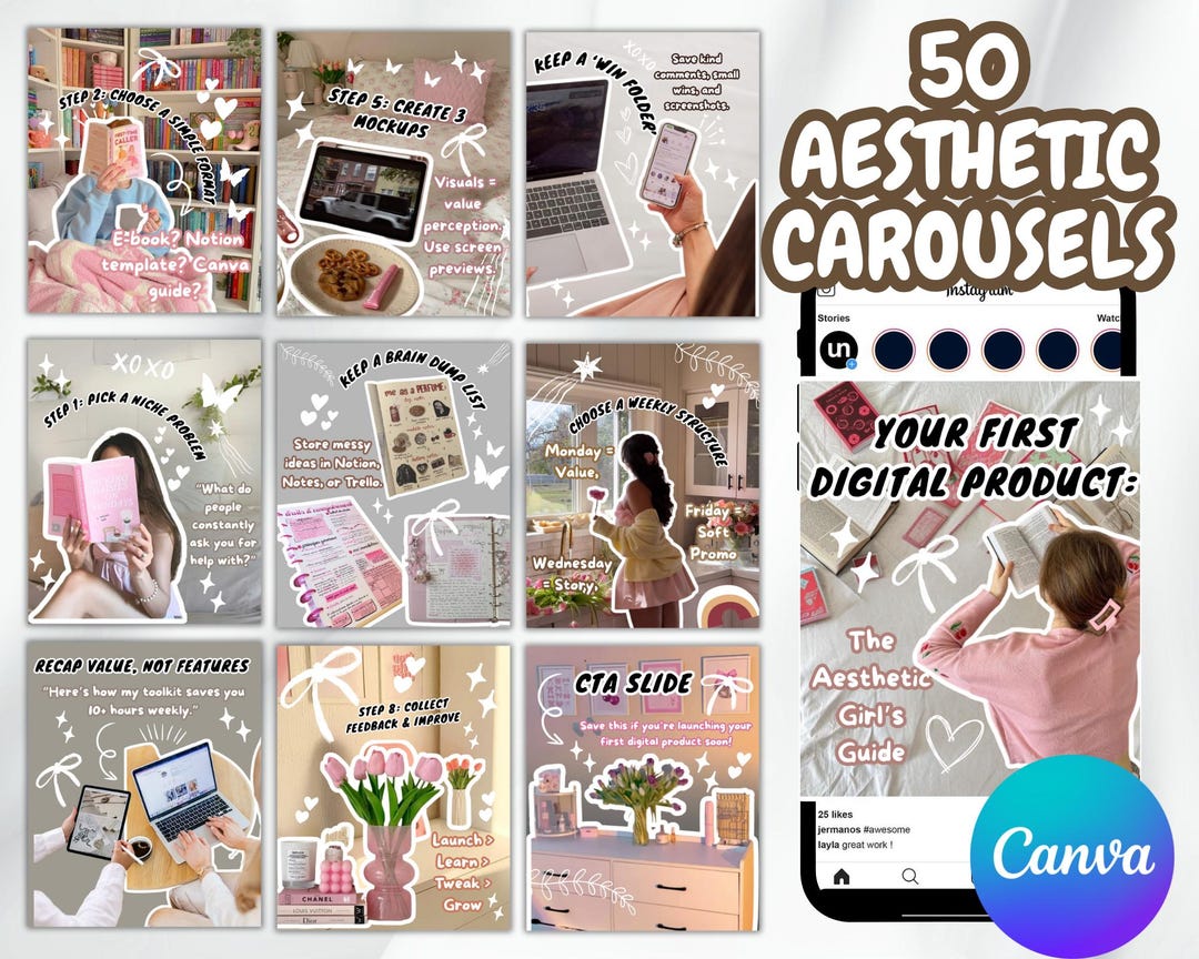 Aesthetic Carousel Templates for Instagram and Tiktok Social Media ...