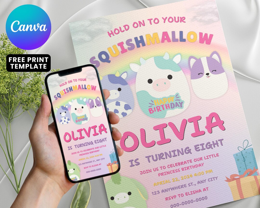 Editable Squishmallow Birthday Invitation, Squishmallow Invitation ...