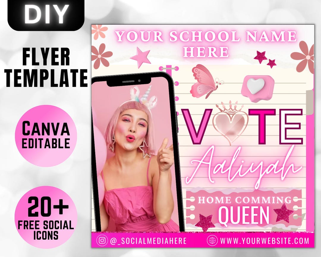 Vote Prom Queen Flyer, Homecoming Flyer, Prom Flyer, Canva Template ...