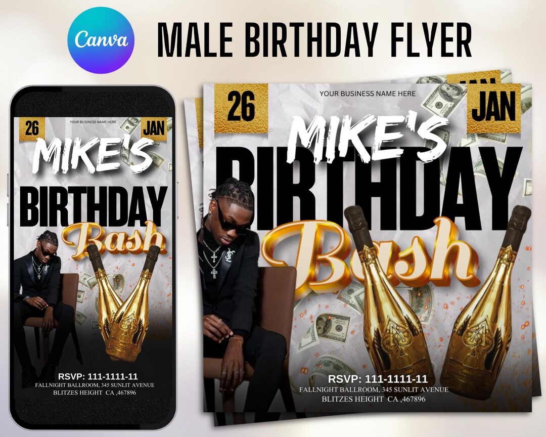 Birthday Flyer, Birthday Party Flyer, Men's Birthday Flyer, Male ...