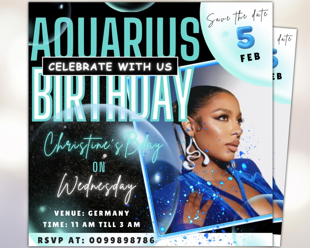 Aquarius Birthday Flyer, Aquarius Bash Flyer, Birthday Flyer, Birthday ...