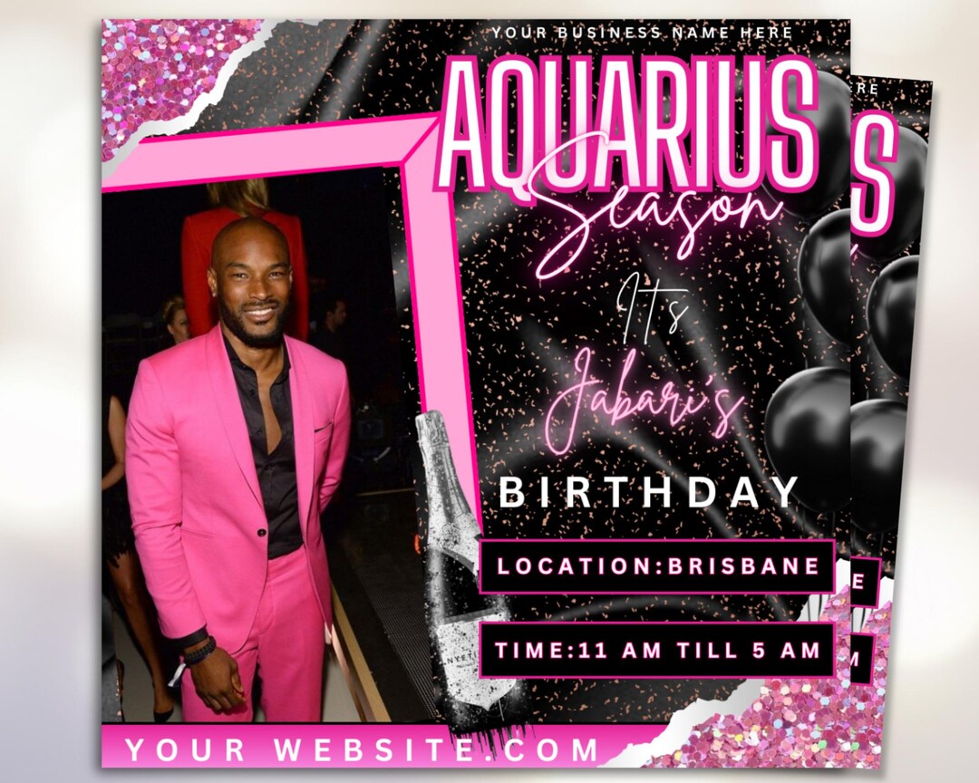 Birthday Flyer, Aquarius Birthday Flyer, Aquarius Season, Birthday ...