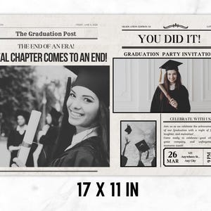 Canva Graduation Party Invite Newspaper Template, Large Editable ...