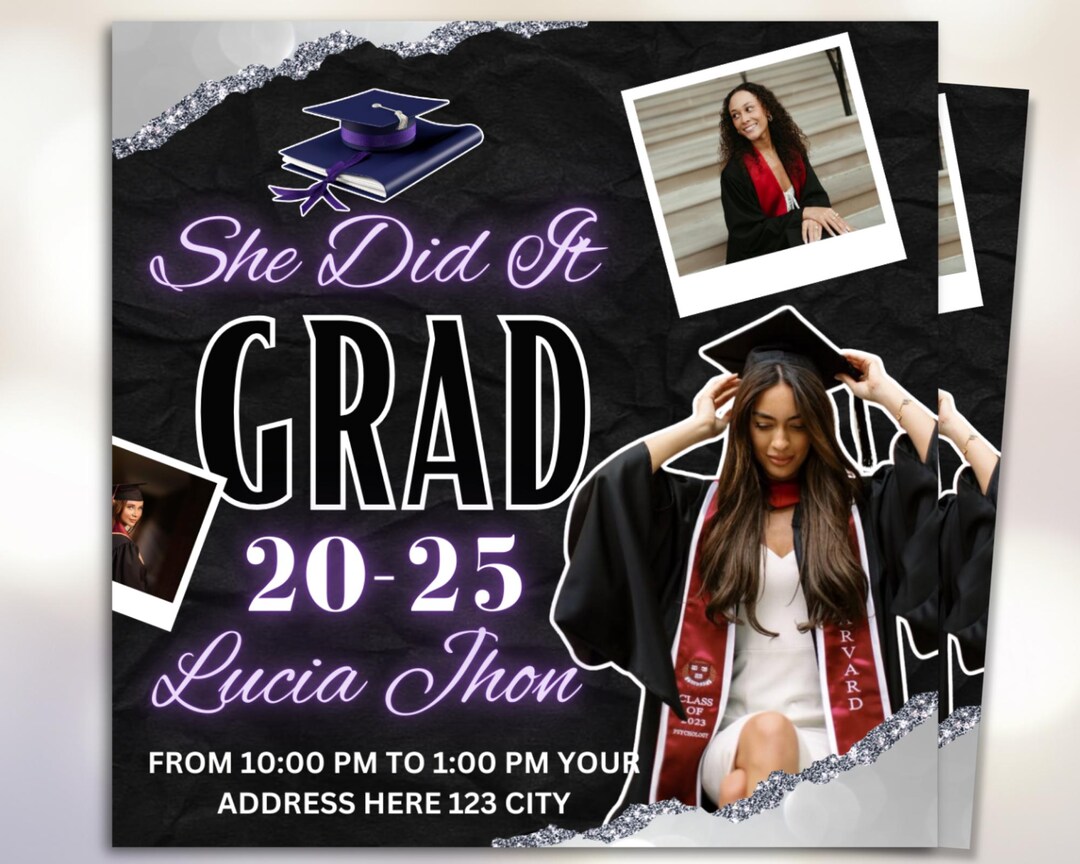 Purple Glam Graduation Announcement, Graduation Party,graduation ...