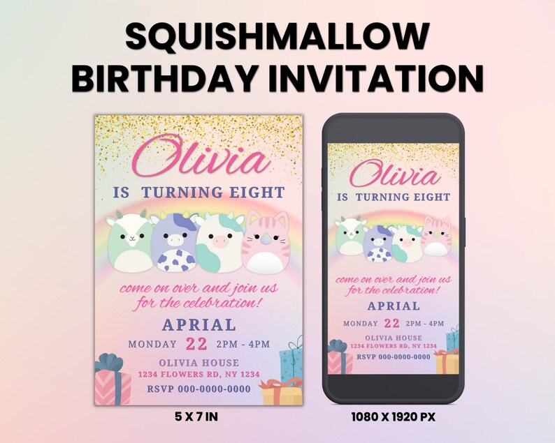 Editable Squishmallow Birthday Invitation, Squishmallow Invitation ...